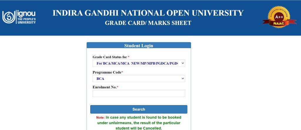 IGNOU Grade Card 2026: Type, Status, Process and Links